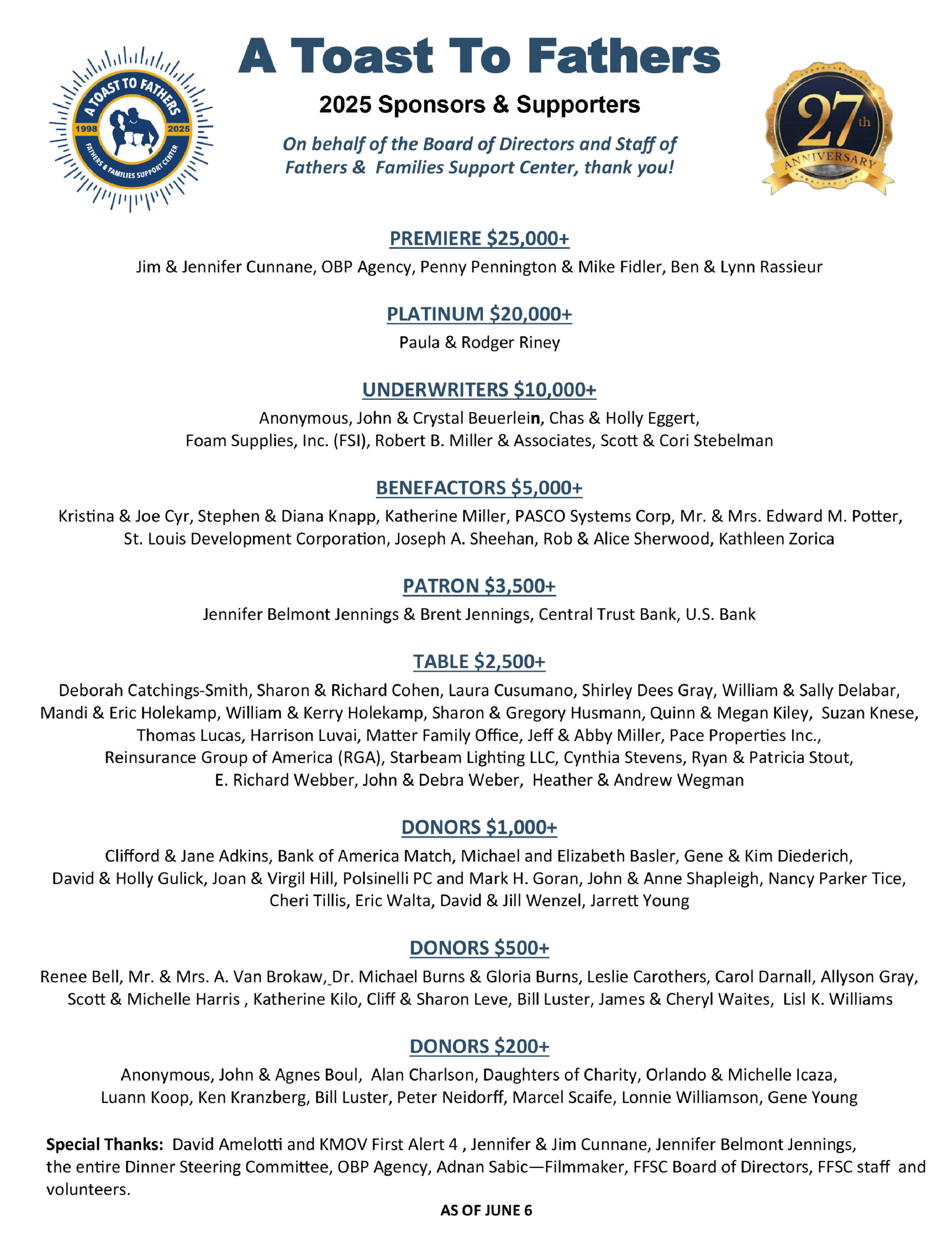 2025 A Toast To Fathers Gala Dinner - Fathers & Families Support Center